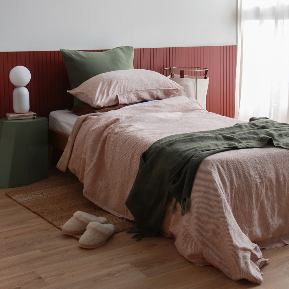 King Single Linen Duvet Cover | Terracotta Stripe | A&C Homestore