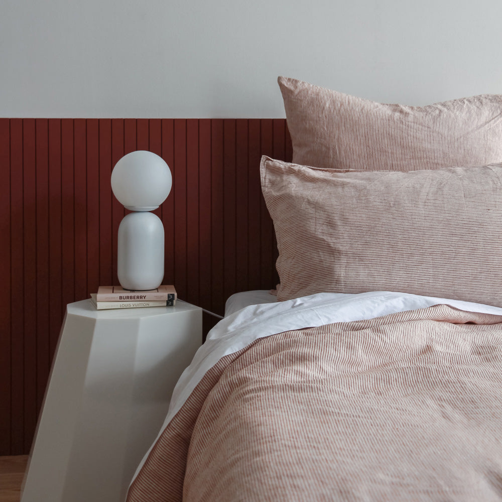 King Single Linen Duvet Cover | Terracotta Stripe | A&C Homestore