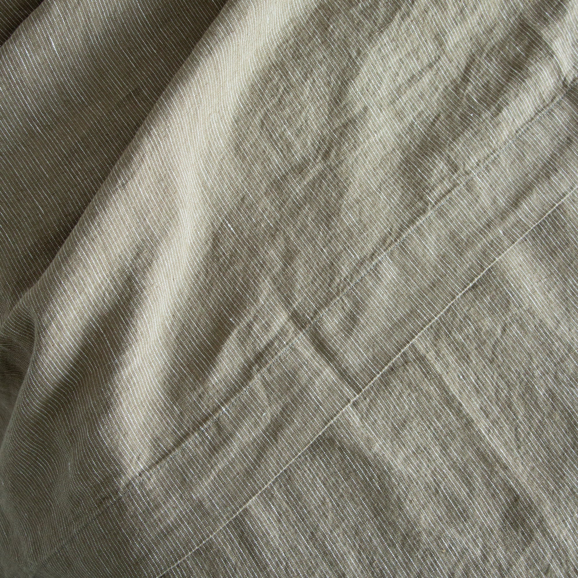 European Linen Flat Sheet | Olive Pinstripe | A&C Homestore