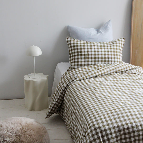 A&C European Linen Duvet Set - Olive Gingham, King Single – A&C Homestore